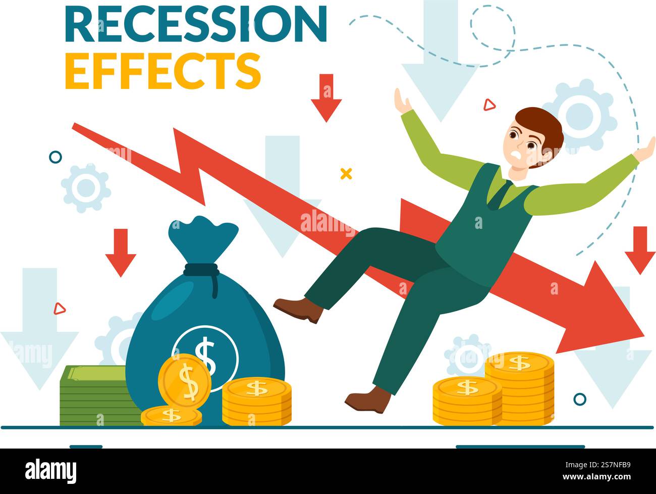 Recession Effects Vector Illustration with Impact on Economic Growth ...