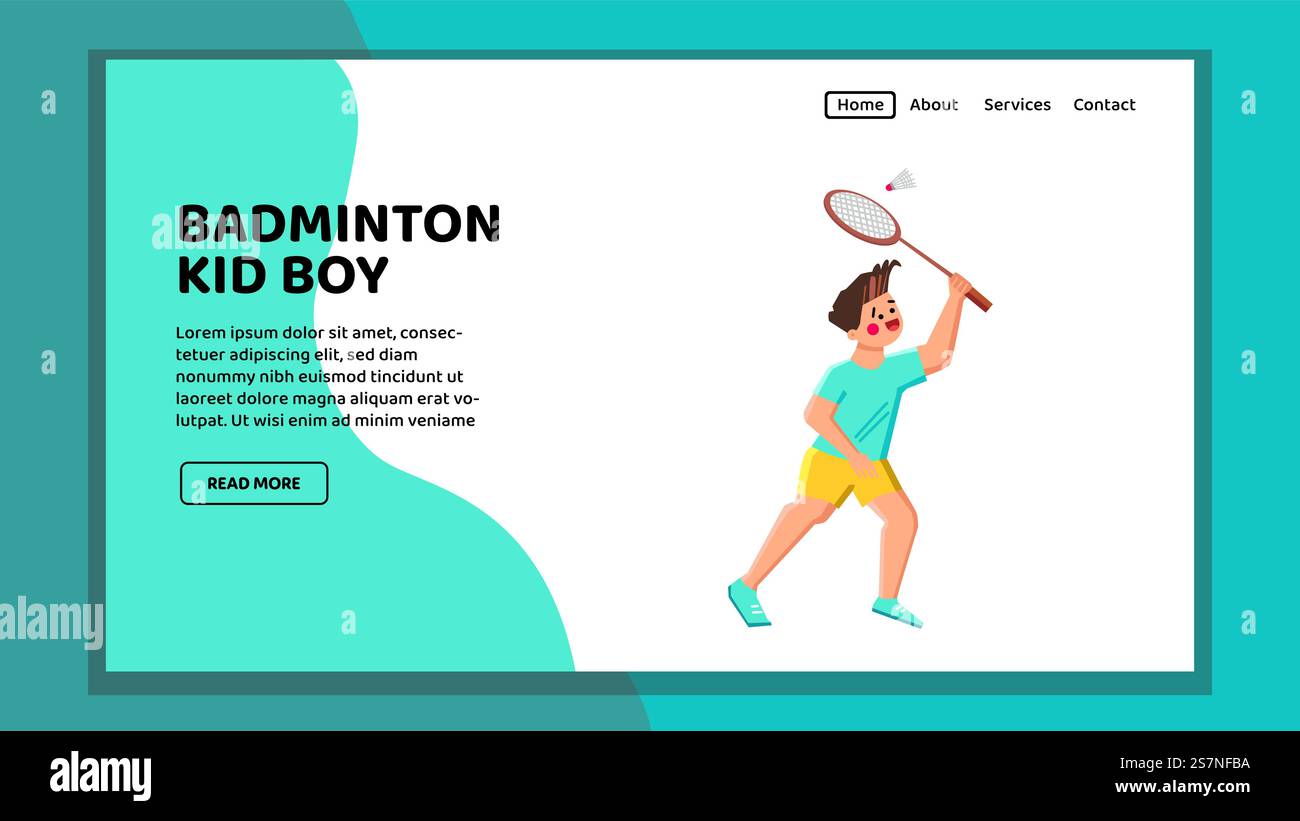 sport badminton kid boy vector. child activity, happy player, healthy ...
