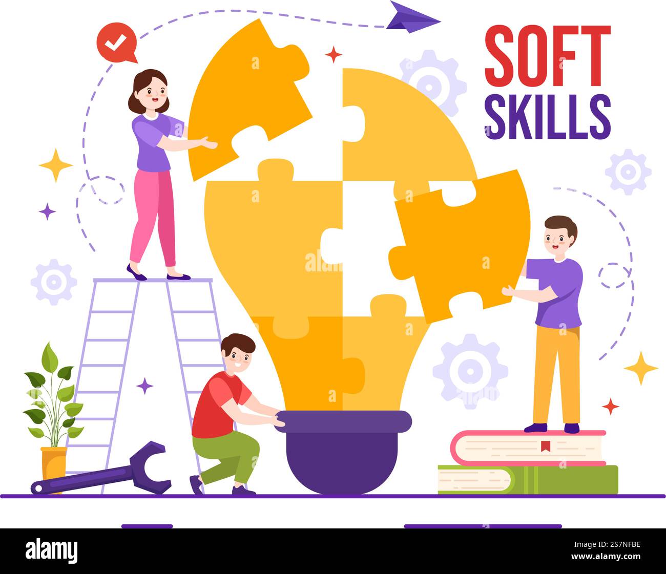 Soft Skills Vector Illustration of Office Workers Empathy, Communication, Idea Development ...