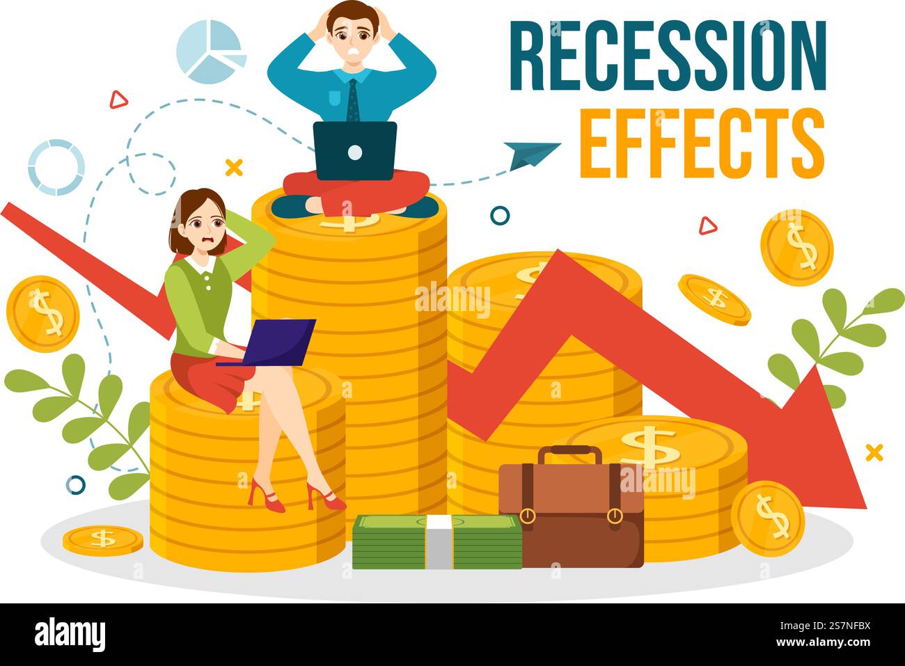 Recession Effects Vector Illustration with Impact on Economic Growth and Economical Activity ...