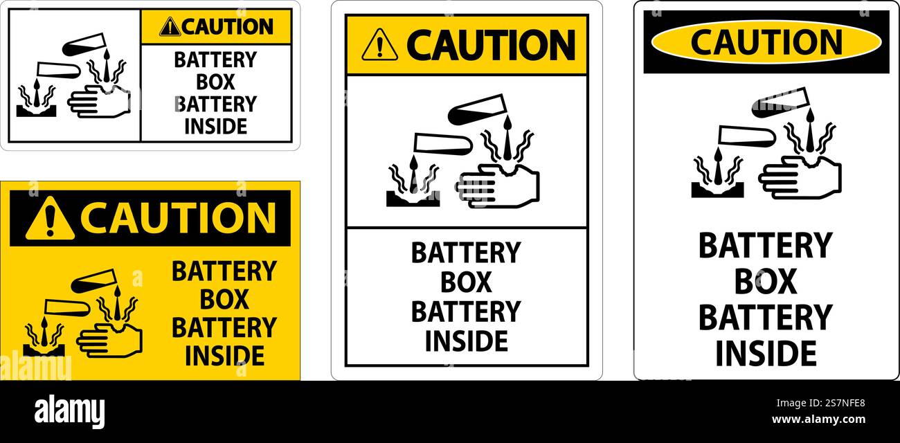 Caution Battery Box Battery Inside Sign With Symbol Stock Vector Image ...