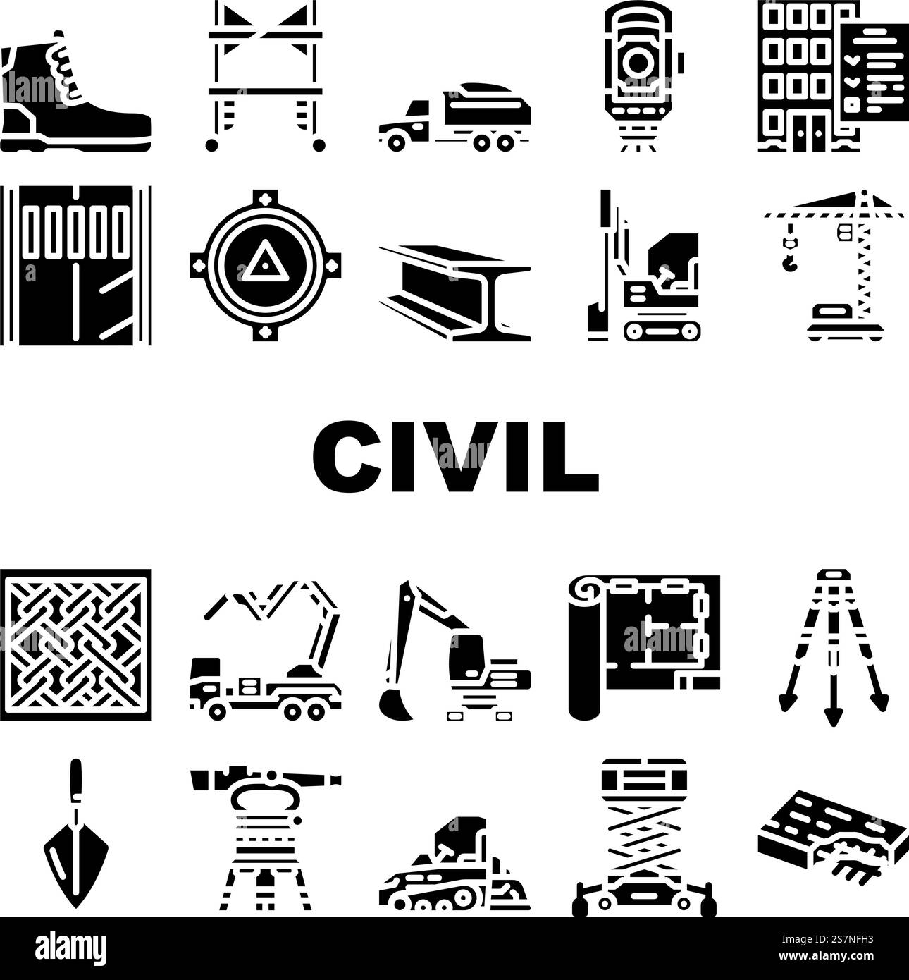civil engineer construction icons set vector. industry building, worker business, safety ...