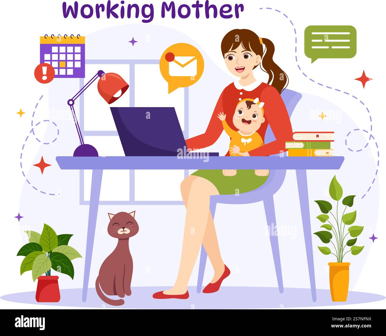 Working Mother Vector Illustration with Mothers who does Work and Takes ...
