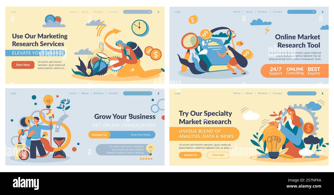 Web banner set for marketing research service. Landing page collection ...