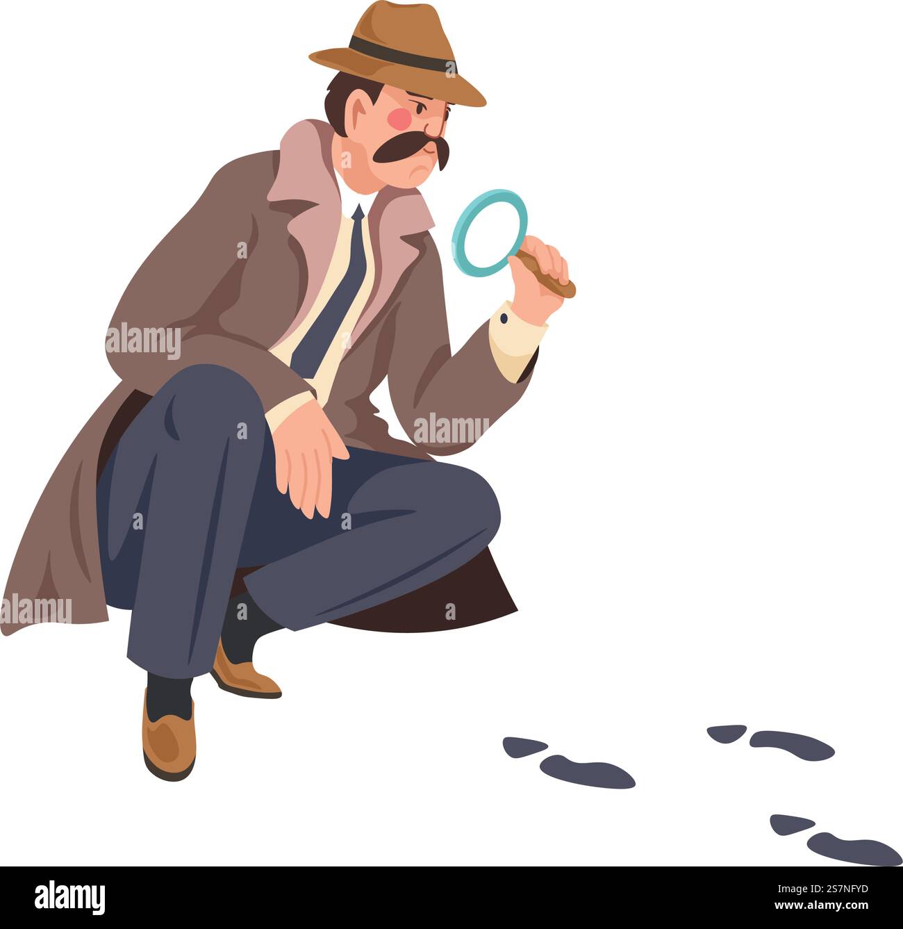 Officer or private investigator with magnifying glass looking at ...