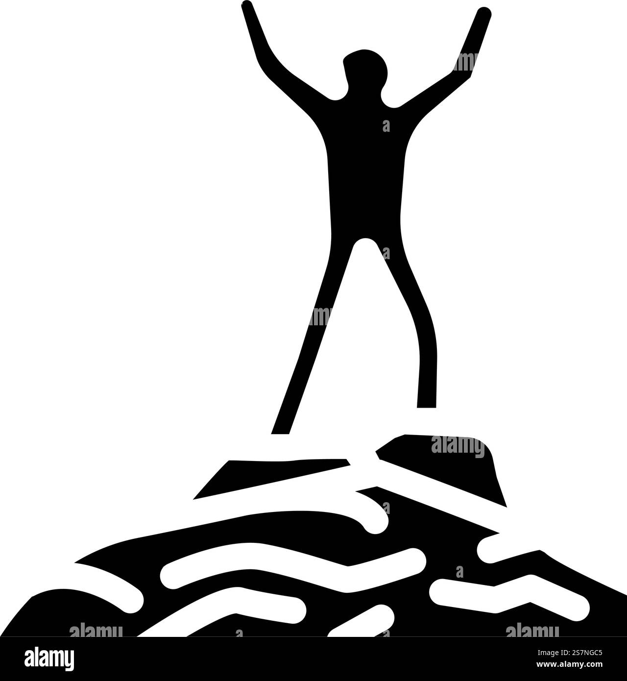 mountaineer on the top adventure glyph icon vector. mountaineer on the ...