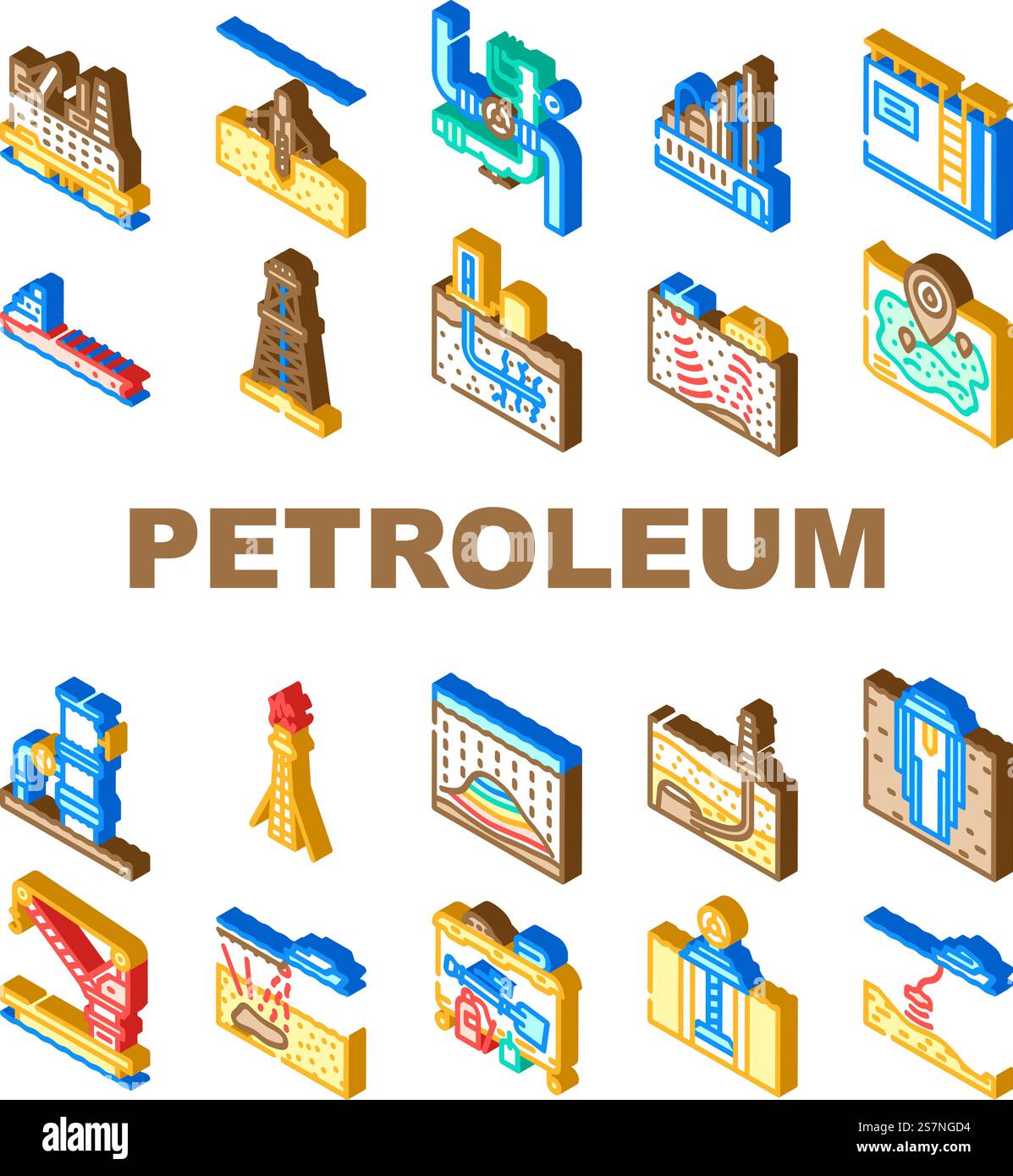 oil industry petroleum energy gas icons set vector. fuel power ...
