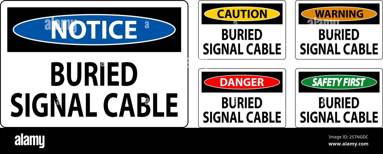 Danger Sign, Buried Signal Cable On White Bacground Stock Vector Image ...