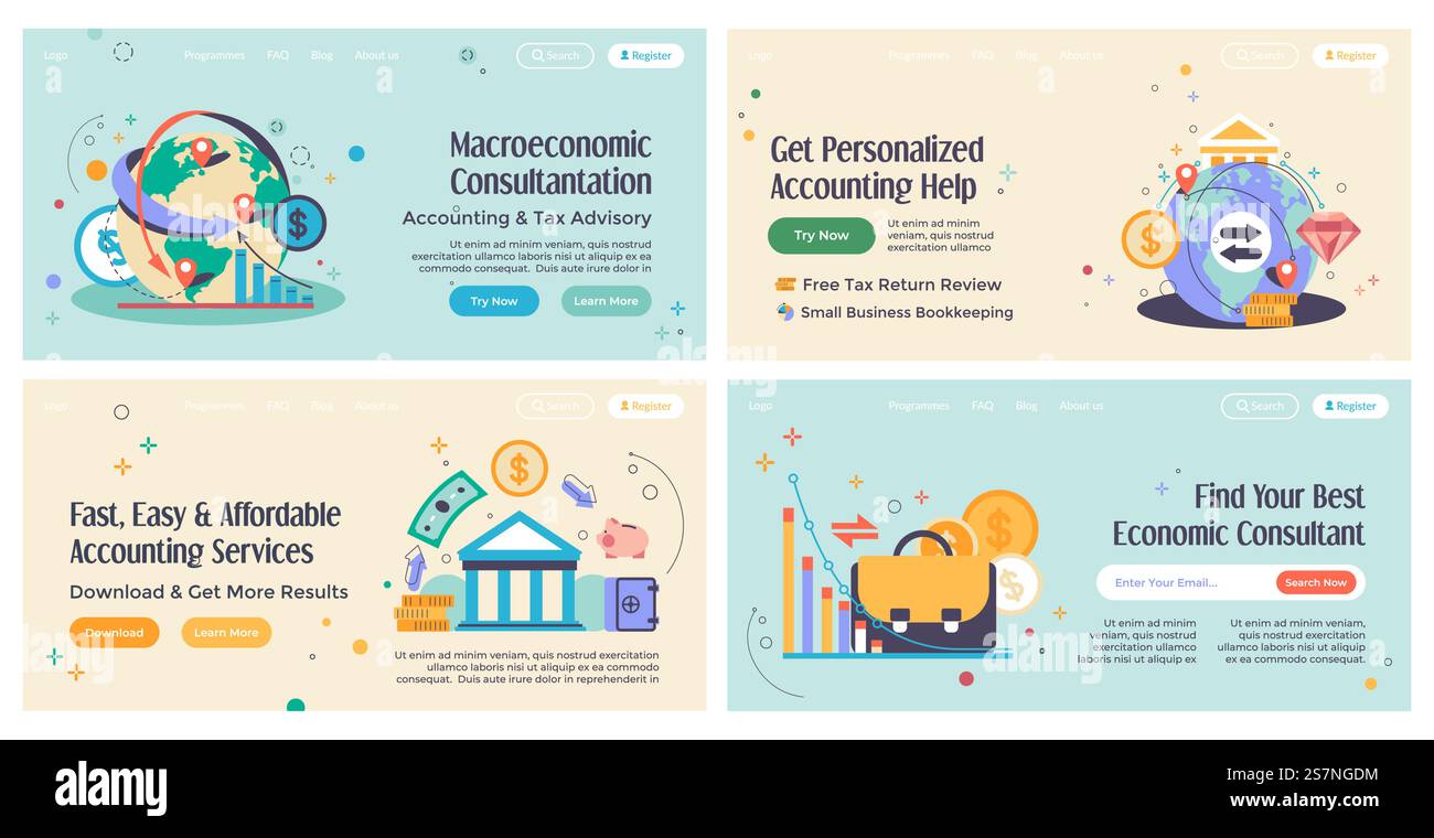 Web banner design set with economic service offer. Accounting ...