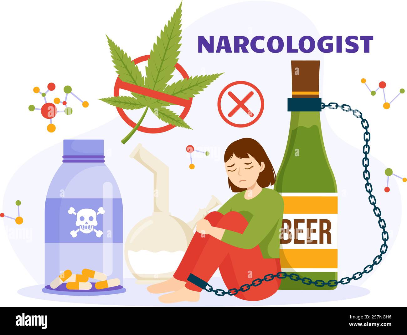 Narcologist Vector Illustration for Drug Addiction Awareness, Alcohol ...