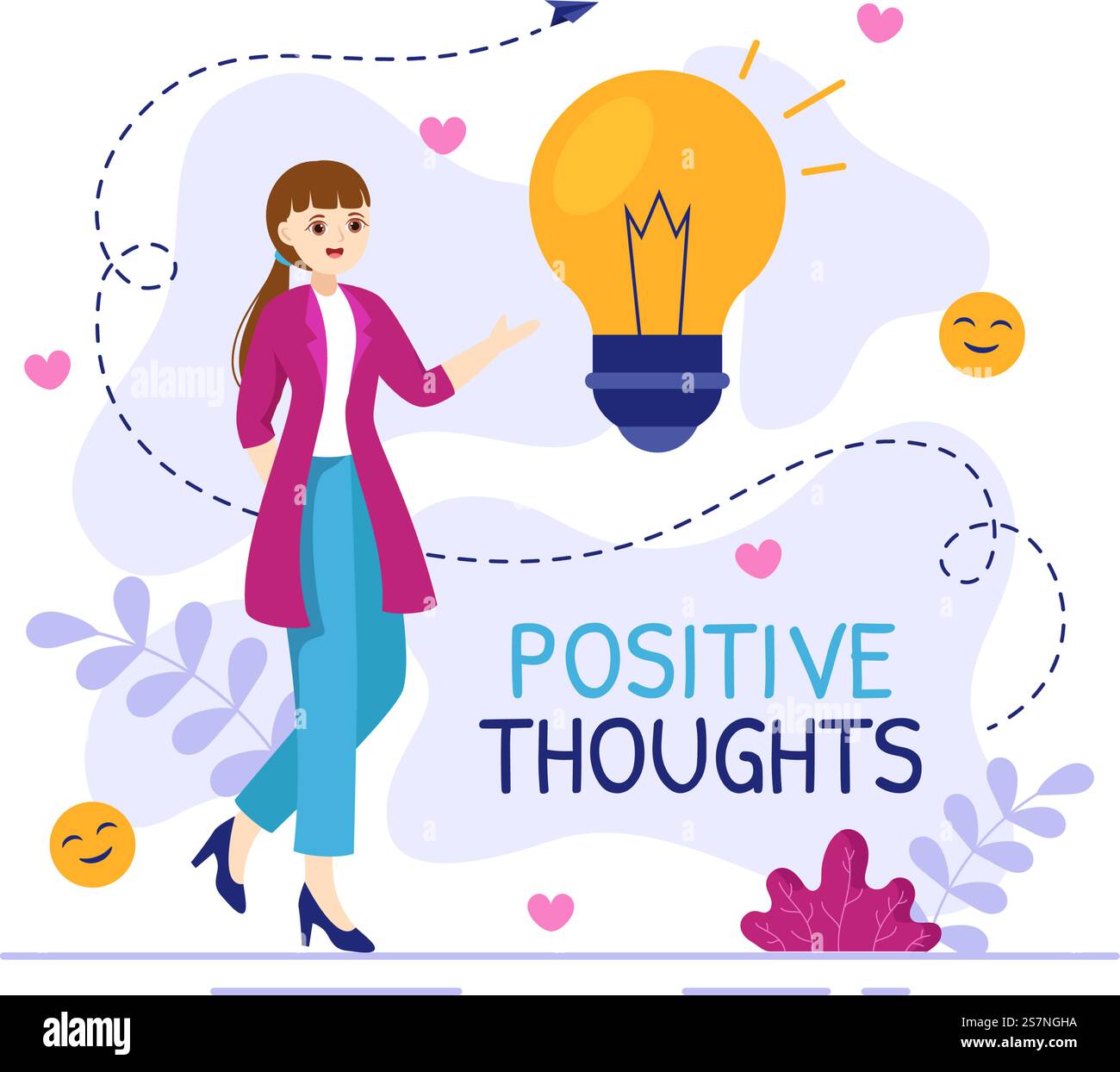 Positives Thoughts Vector Illustration with Thinking Positive as a ...