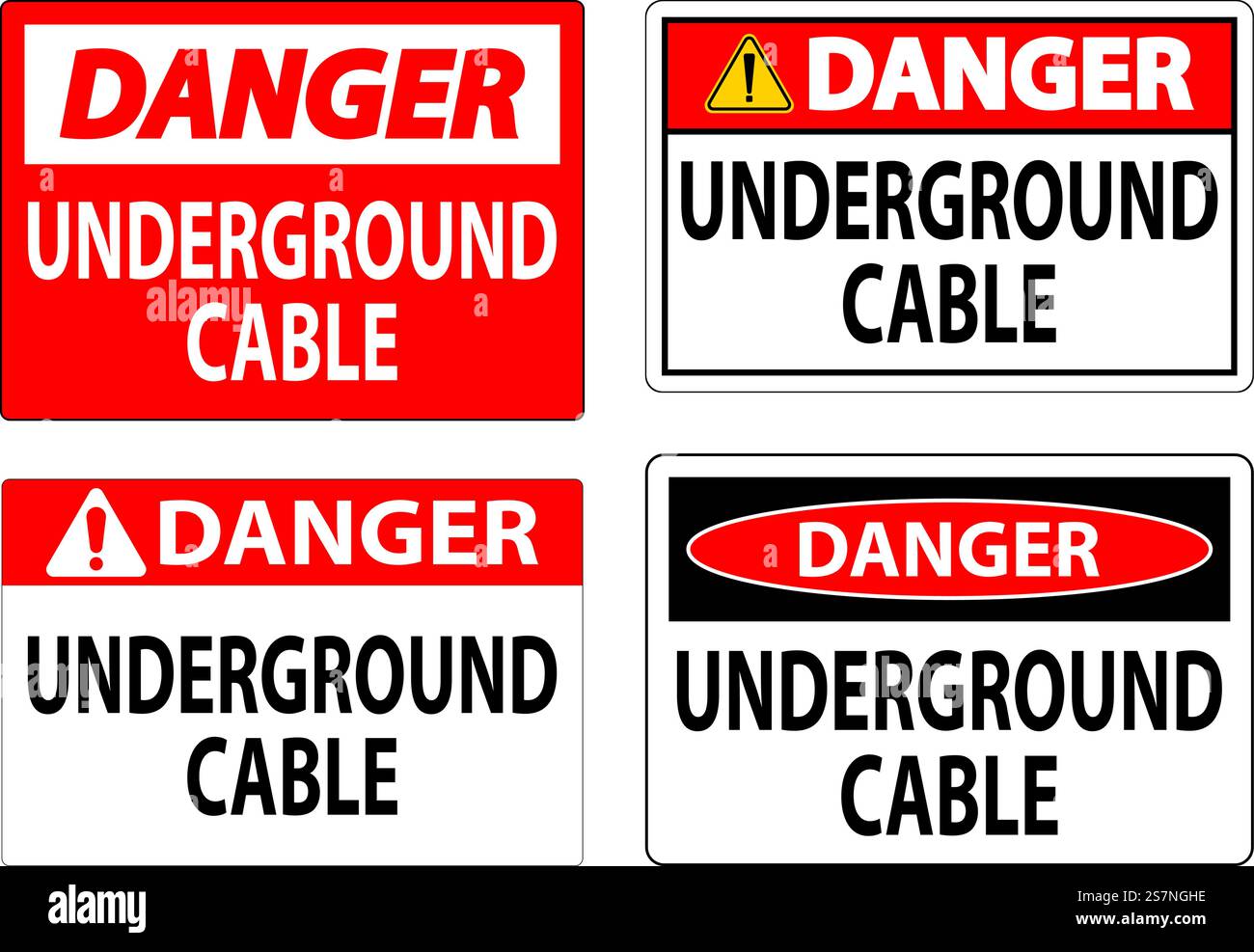Danger Sign Underground Cable On White Bacground Stock Vector Image ...