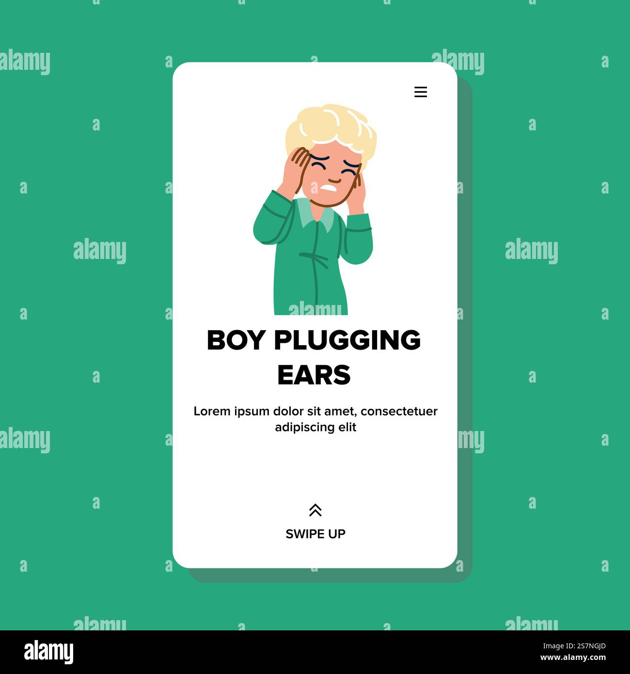noise boy plugging ears vector. ear loud, pain sound, child kid noise ...