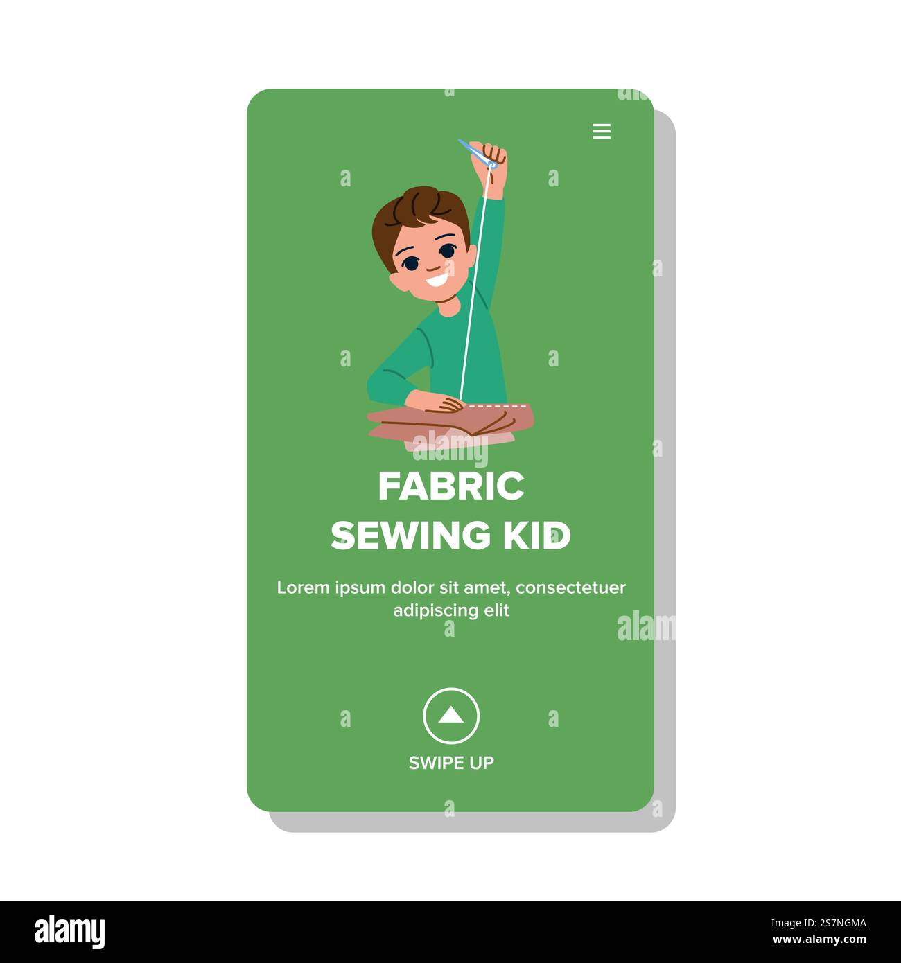 thread fabric sewing kid vector. child handicraft, sew school, lesson ...