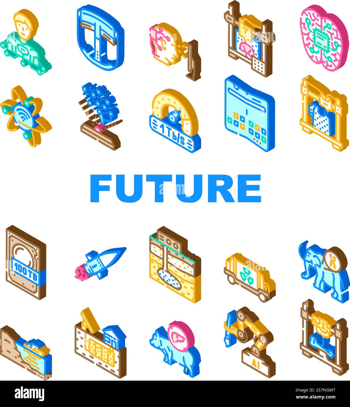 future technology digital data icons set vector. tech futuristic ...
