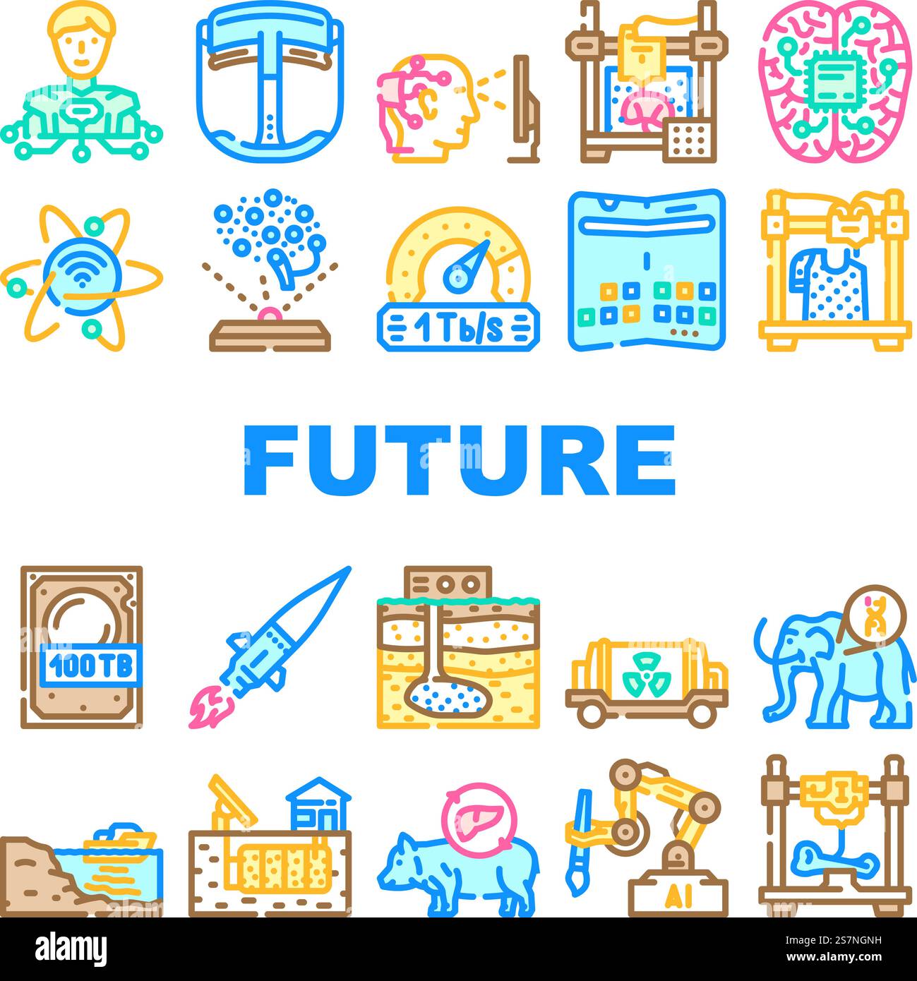 future technology digital data icons set vector. tech futuristic ...