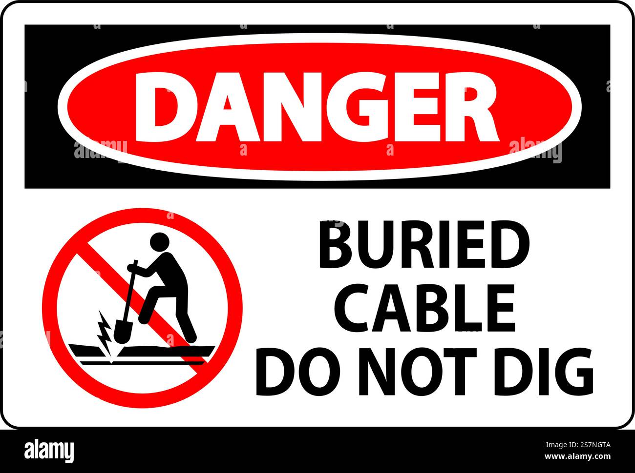 Danger Sign Buried Cable, Do Not Dig On White Background Stock Vector ...