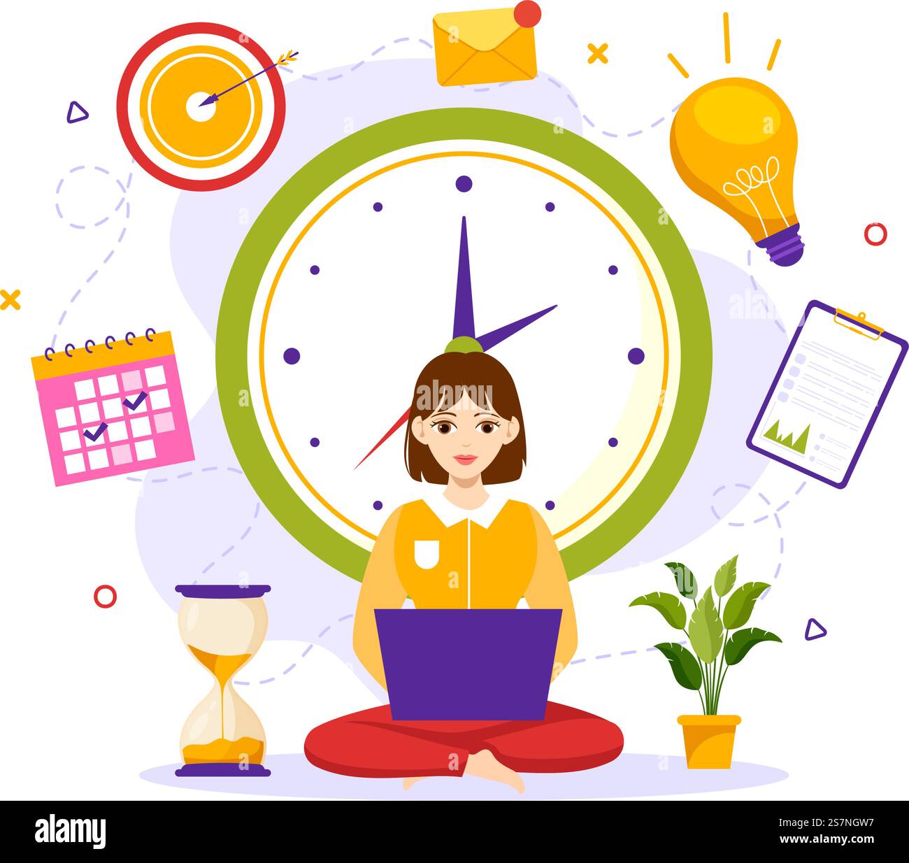 Time Management Vector Illustration with Clock Controls and Tasks Planning Training Activities ...