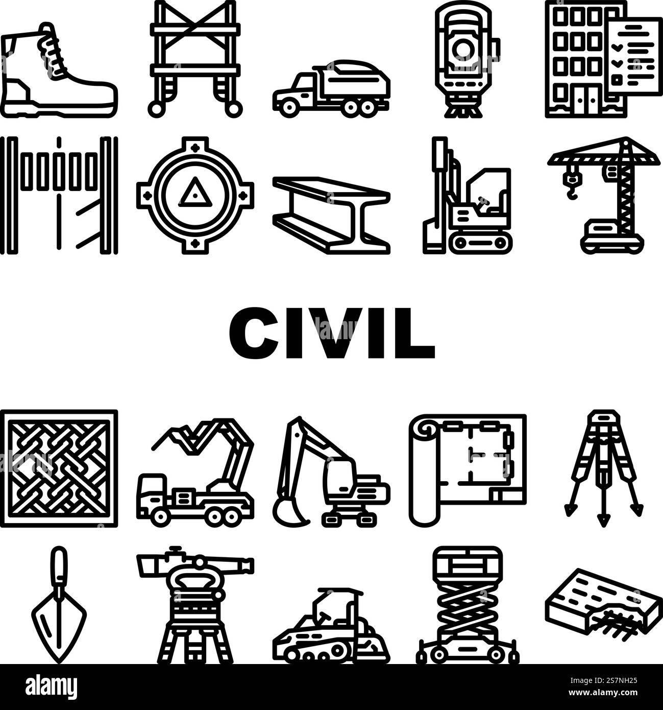 civil engineer construction icons set vector. industry building, worker business, safety ...