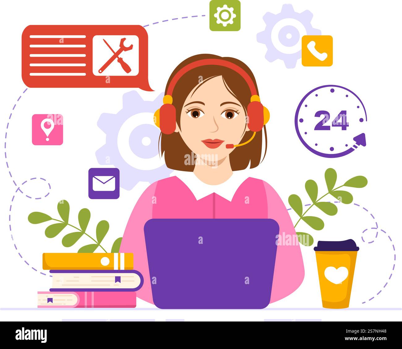 Technical Support System Vector Illustration with Software Development ...