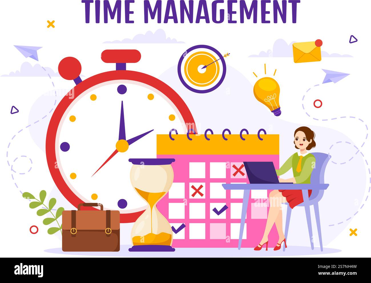 Time Management Vector Illustration with Clock Controls and Tasks ...