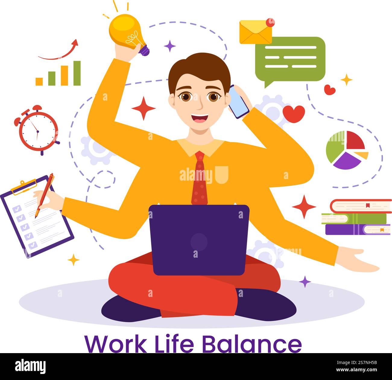 Work Life Balance Vector Illustration of Person Balancing with Job and ...