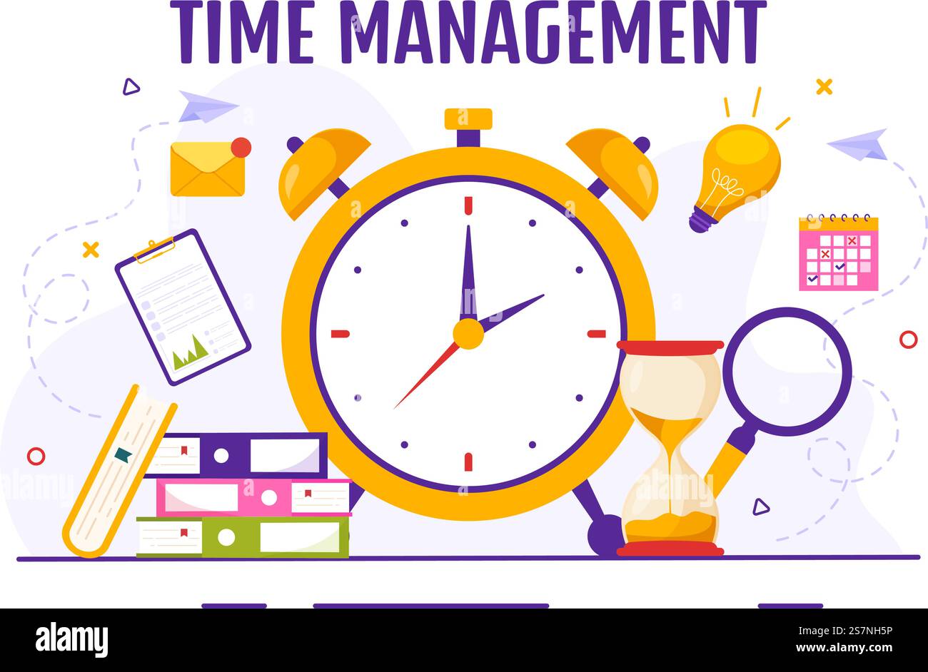 Time Management Vector Illustration with Clock Controls and Tasks Planning Training Activities ...