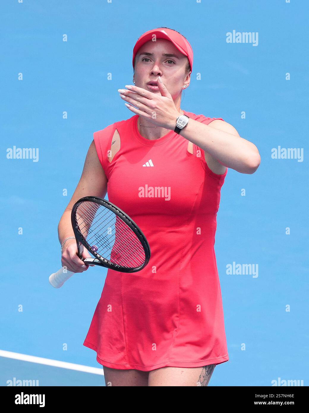 January 20, 2025: 28th seed ELINA SVITOLINA of Ukraine celebrates after ...