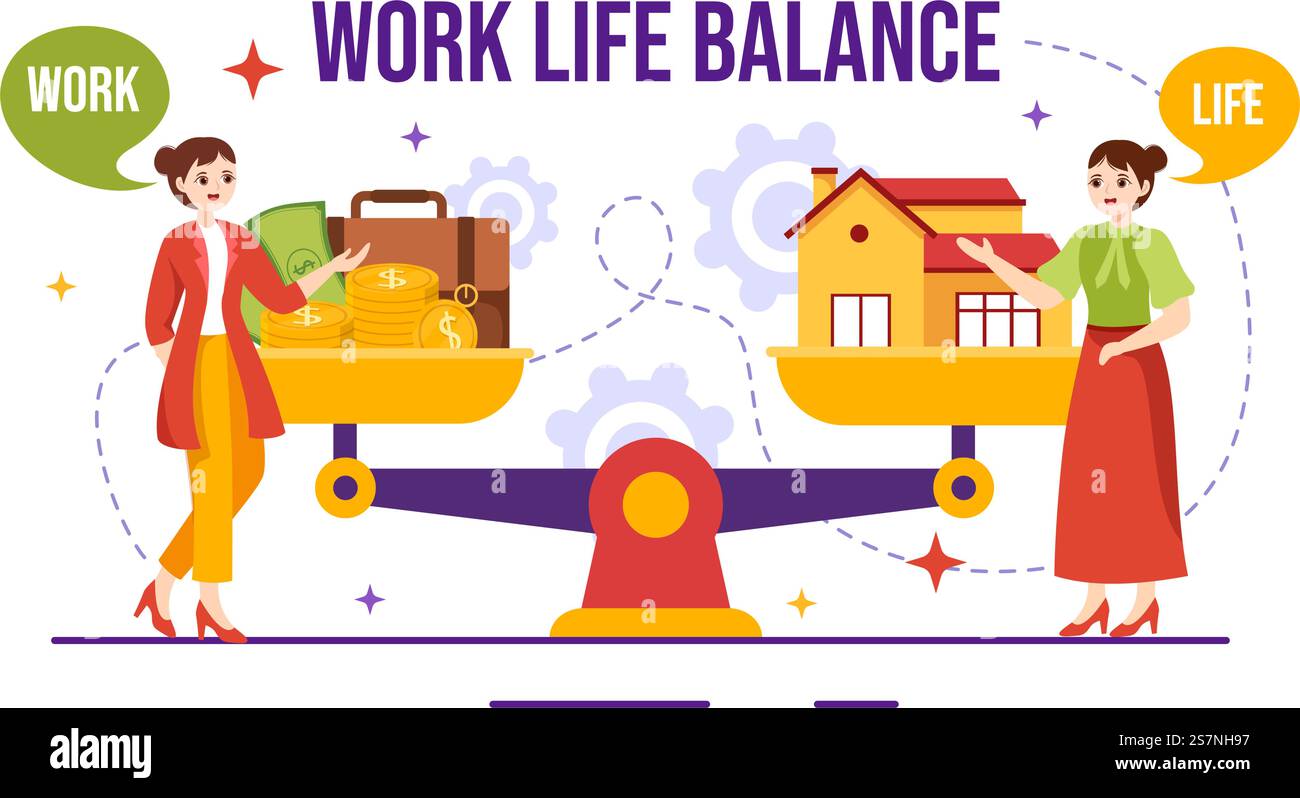 Work Life Balance Vector Illustration of Person Balancing with Job and ...