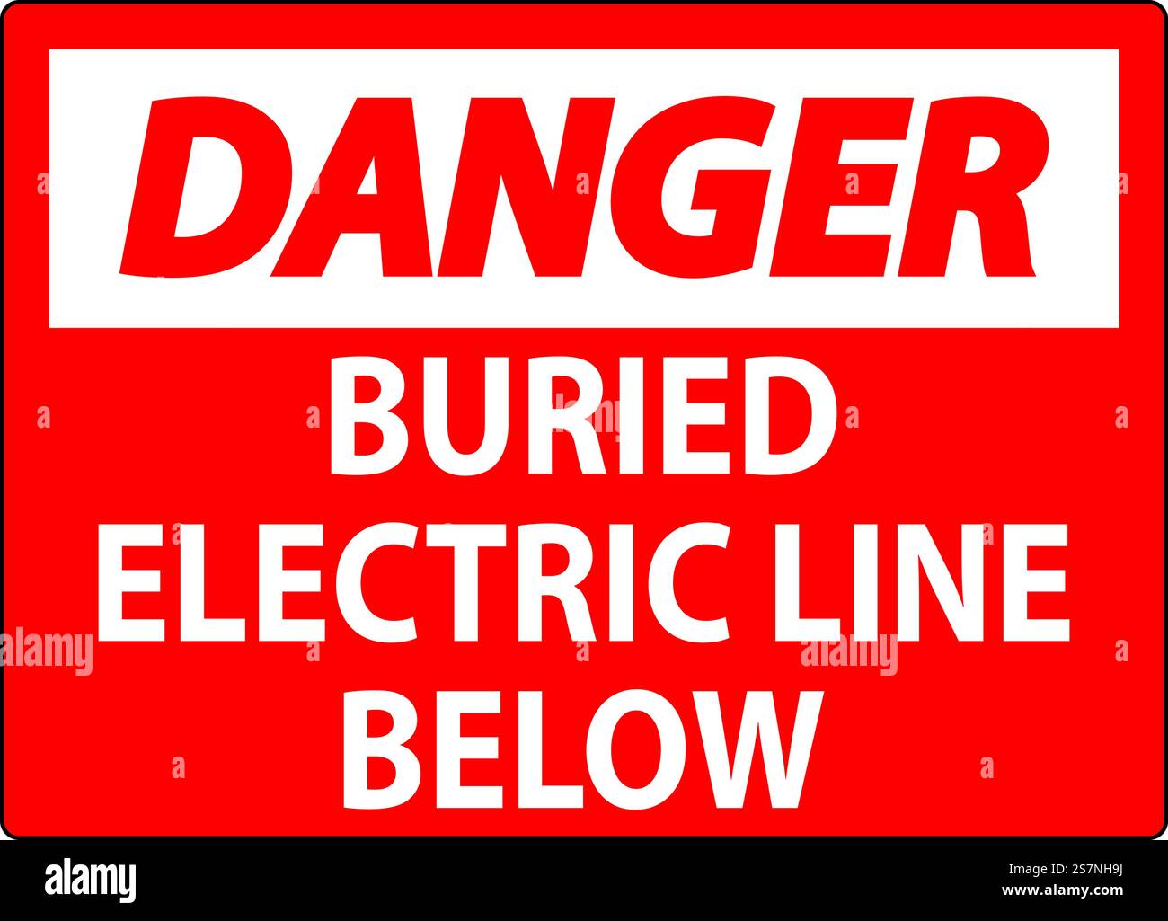 Danger Sign Buried Electric Line Below On White Background Stock Vector ...
