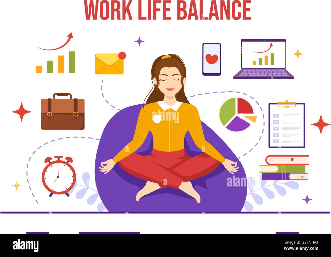 Work Life Balance Vector Illustration of Person Balancing with Job and ...