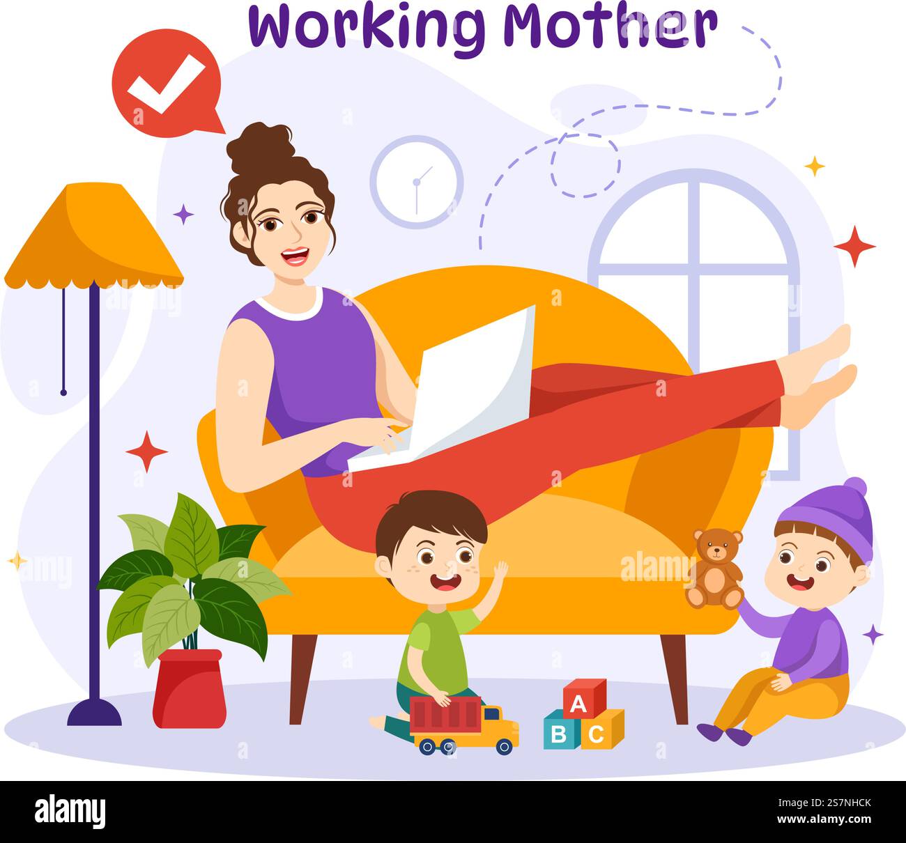 Working Mother Vector Illustration with Mothers who does Work and Takes ...