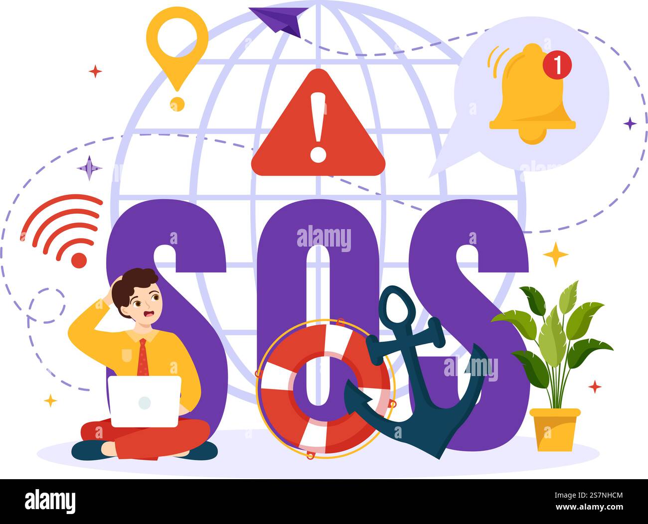SOS Message Vector Illustration with People Who Need Emergency ...