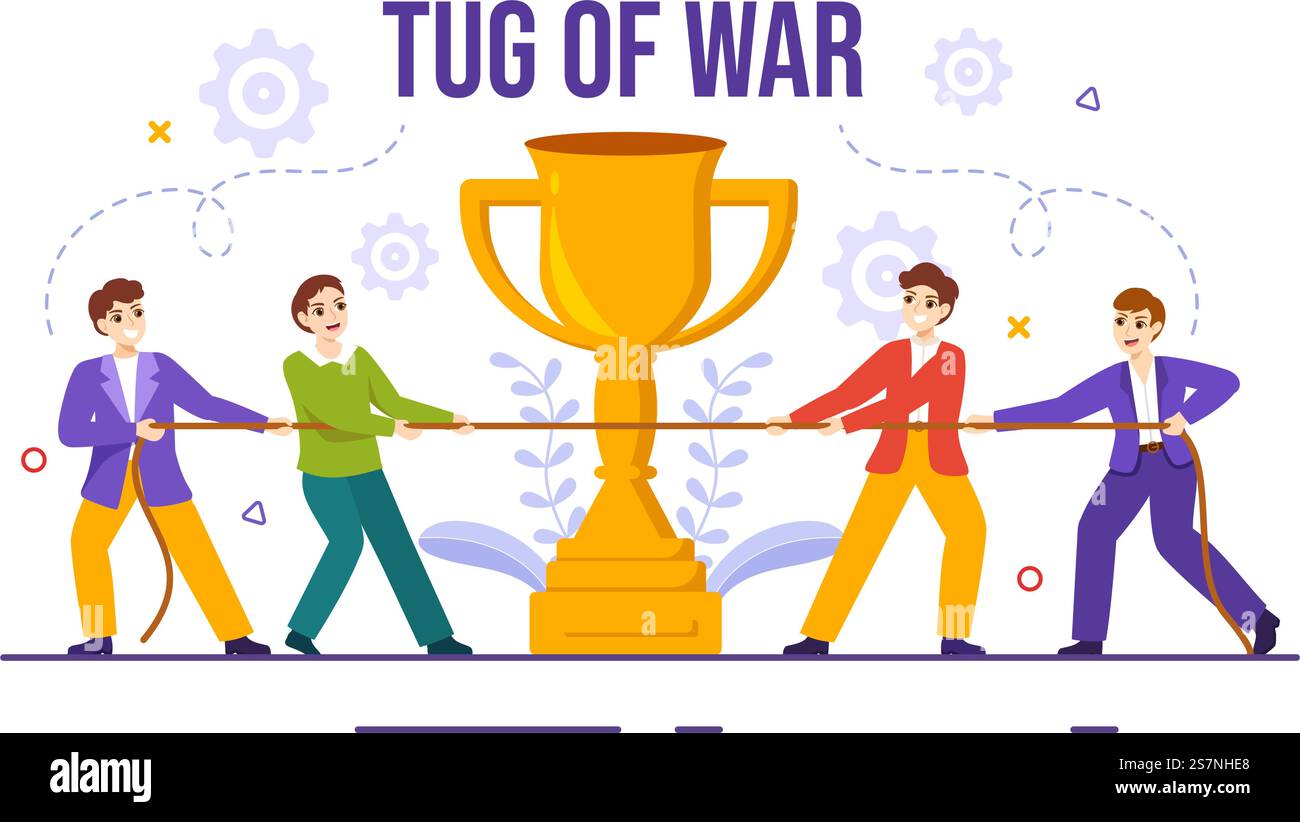 Tug of war Vector Illustration with People Pulling Opposite Ends of ...