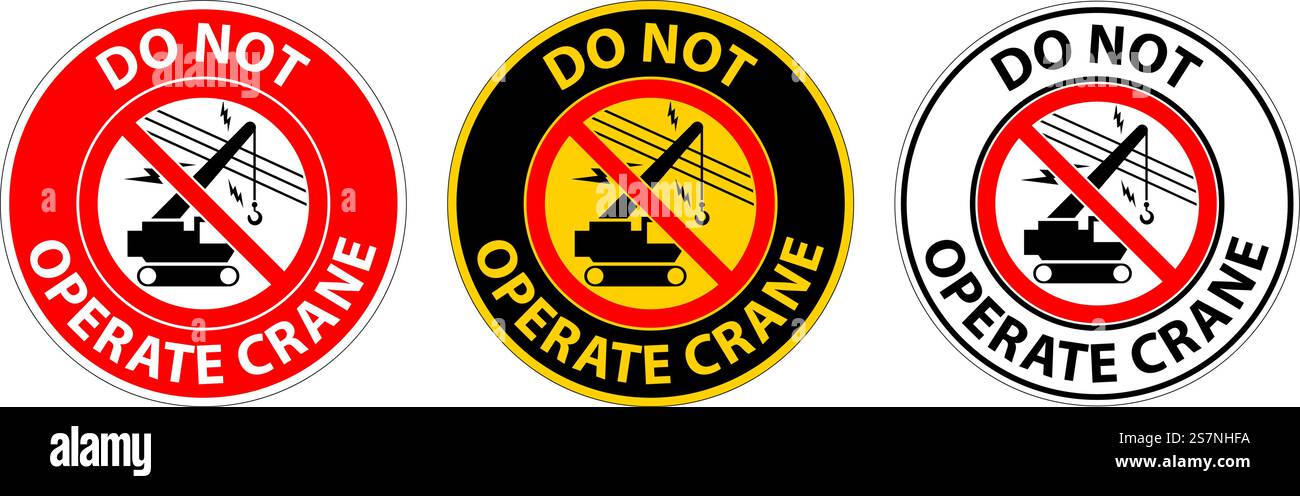 Prohibition Sign Do Not Operate Crane Overhead Power Lines Symbol Stock ...