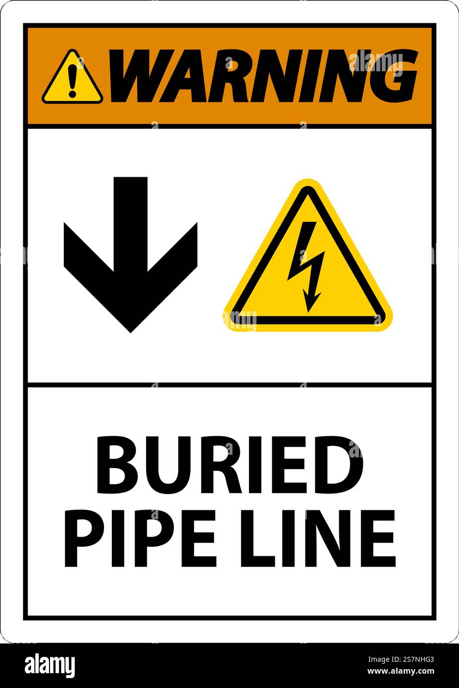 Warning Sign Buried Pipe Line With Down Arrow and Electric Shock Symbol ...