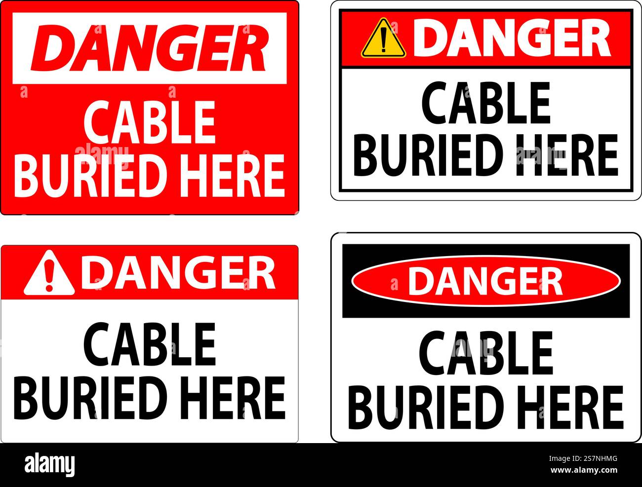 Danger Sign. Cable Buried Here On White Bacground Stock Vector Image ...