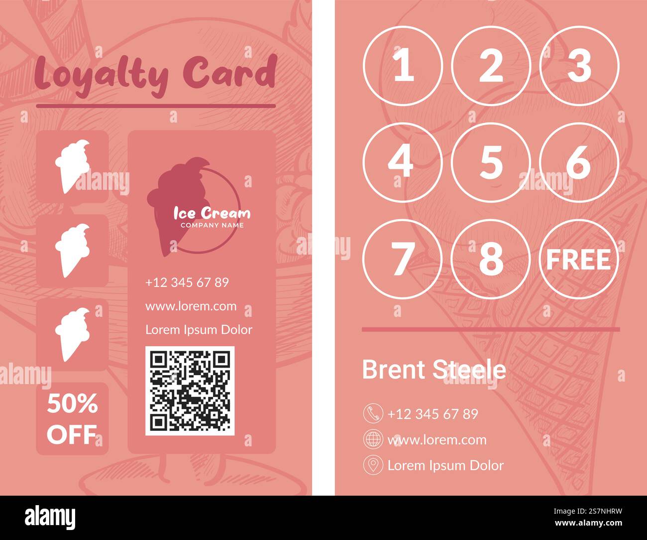 Ice cream loyalty card with numbers and percentages of discount for ...