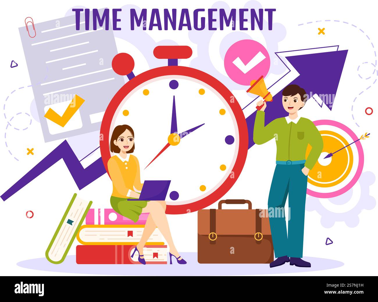 Time Management Vector Illustration with Clock Controls and Tasks Planning Training Activities ...