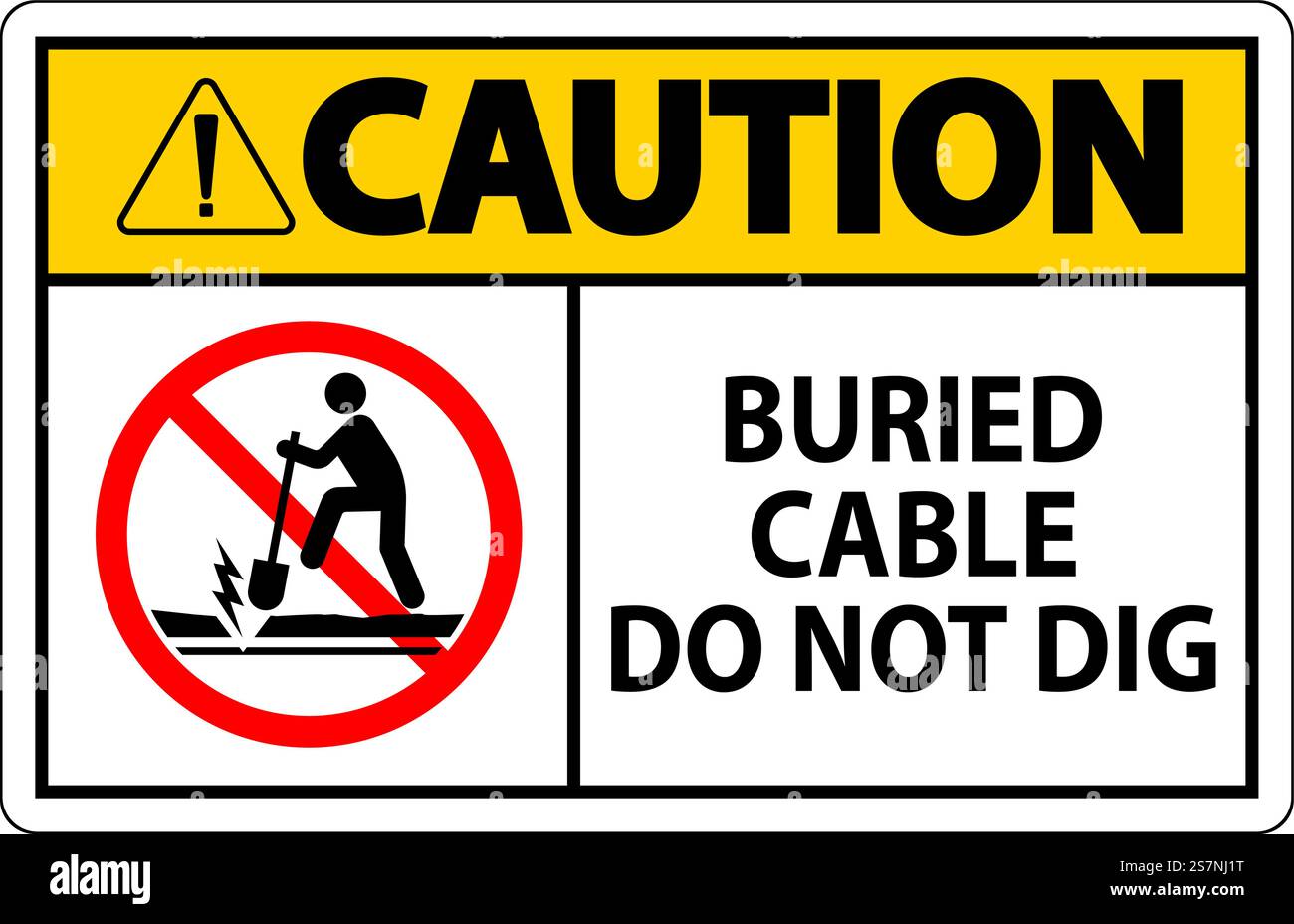 Caution Sign Buried Cable, Do Not Dig On White Background Stock Vector ...