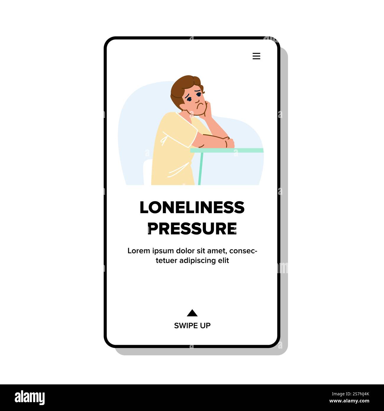 health loneliess pressure vector. concept alone, character female ...
