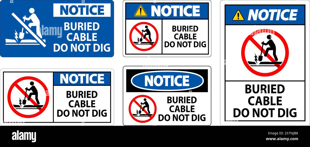 Notice Sign Buried Cable, Do Not Dig On White Background Stock Vector ...