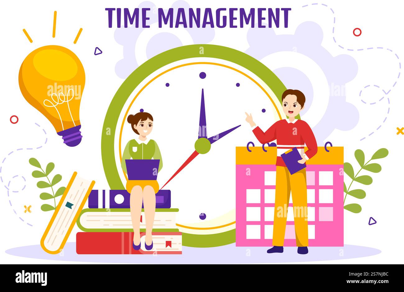 Time Management Vector Illustration with Clock Controls and Tasks Planning Training Activities ...
