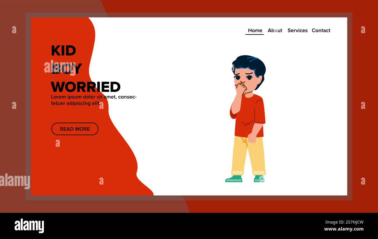 cute kid boy worried vector. portrait person, childhood doubt, school ...