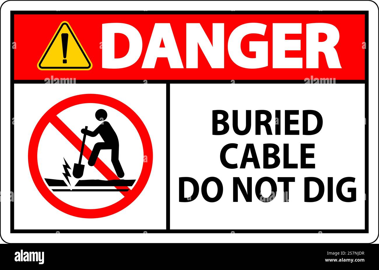 Danger Sign Buried Cable, Do Not Dig On White Background Stock Vector ...