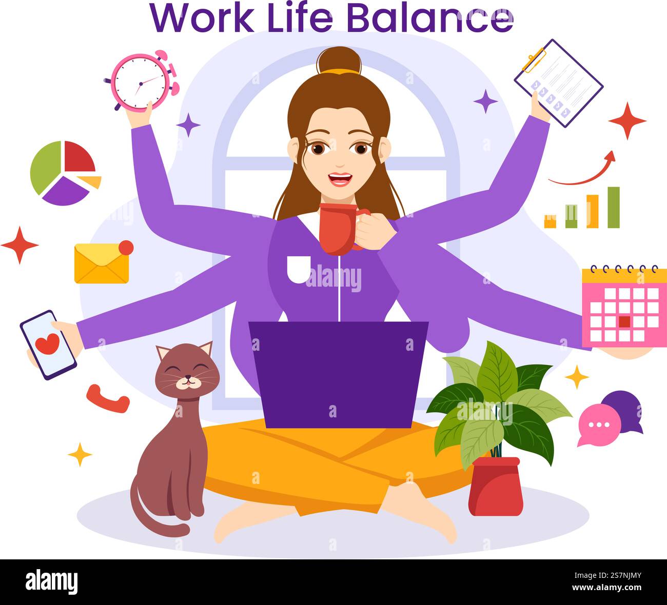 Work Life Balance Vector Illustration of Person Balancing with Job and ...