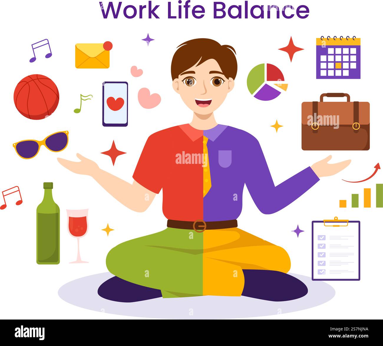 Work Life Balance Vector Illustration of Person Balancing with Job and ...