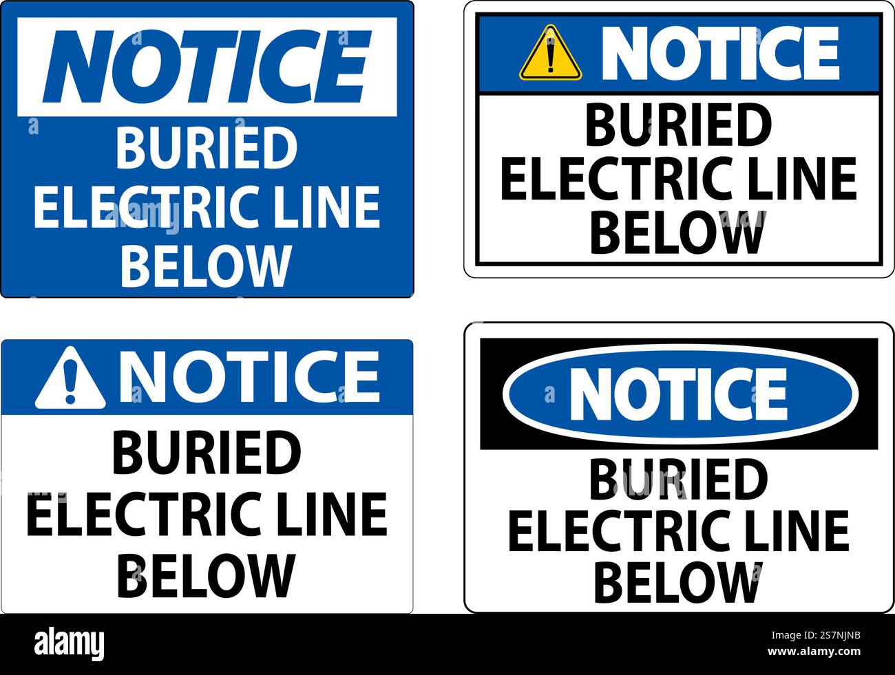 Notice Sign Buried Electric Line Below On White Background Stock Vector ...