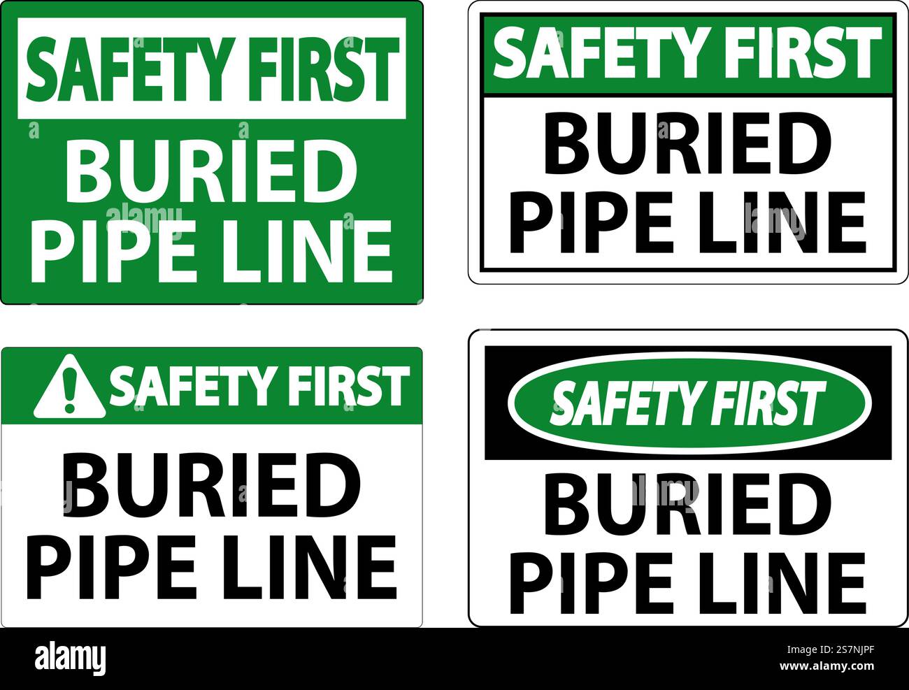 Safety First Sign Buried Pipe Line On White Background Stock Vector ...