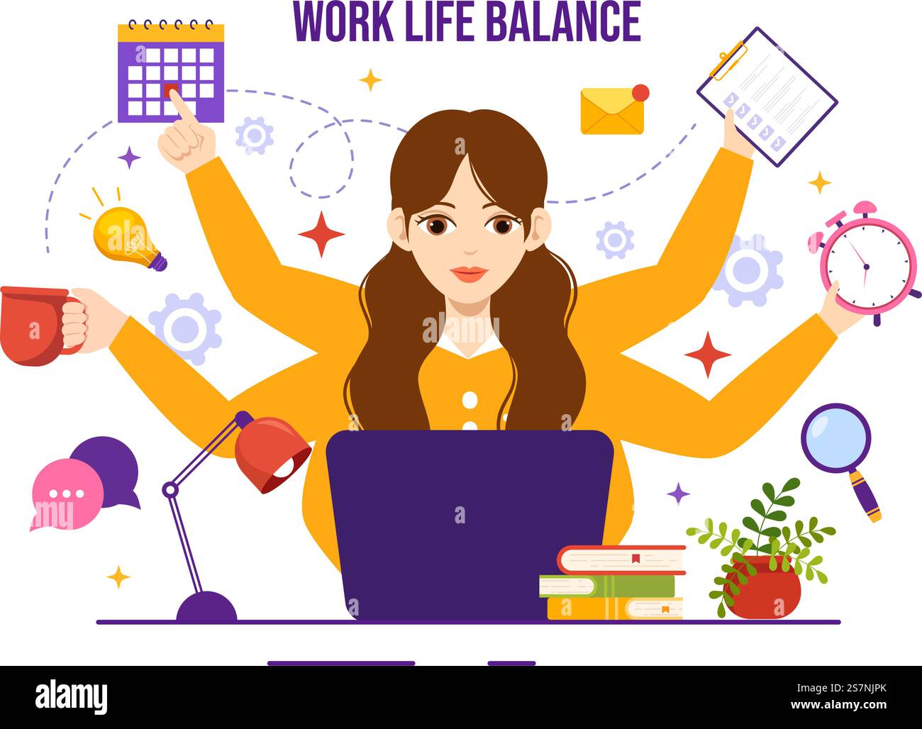 Work Life Balance Vector Illustration of Person Balancing with Job and ...